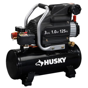 Husky 3 Gallon Air Compressor + 9-Piece Accessory Kit + 25 ft. Coil Hose